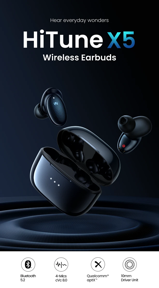 UGREEN HiTune X5 TWS 无线蓝牙 5.2 aptX 耳塞带高通芯片 70 毫秒低延迟 28 小时音乐立体声游戏模式 | 电子 ...