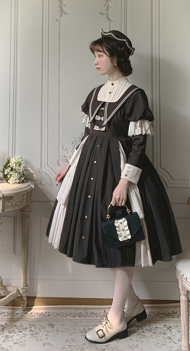 尾款中 黑白视觉 原创OP连衣裙CLA系lolita裙子条纹女装长裙-淘宝网
