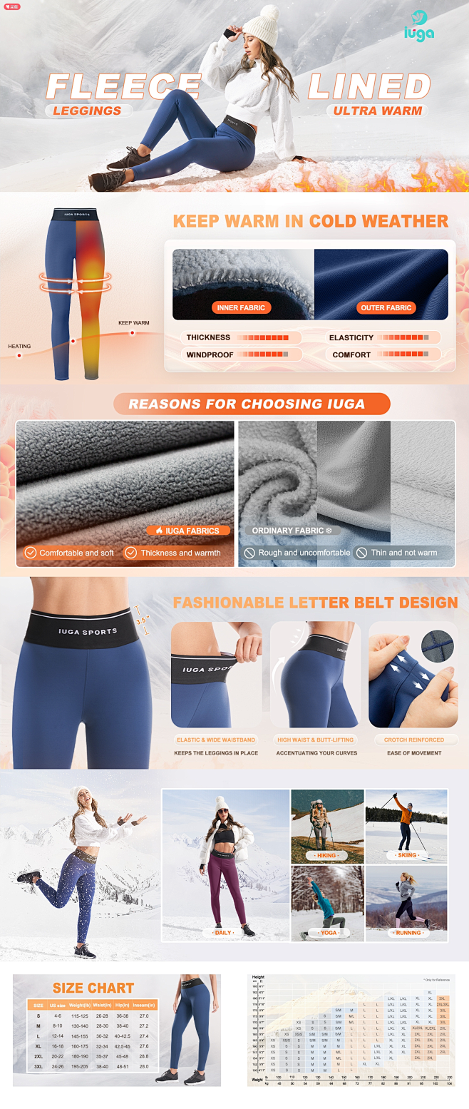 IUGA Thick Fleece Lined Leggings Women High Waist Warm Yoga Pants ...