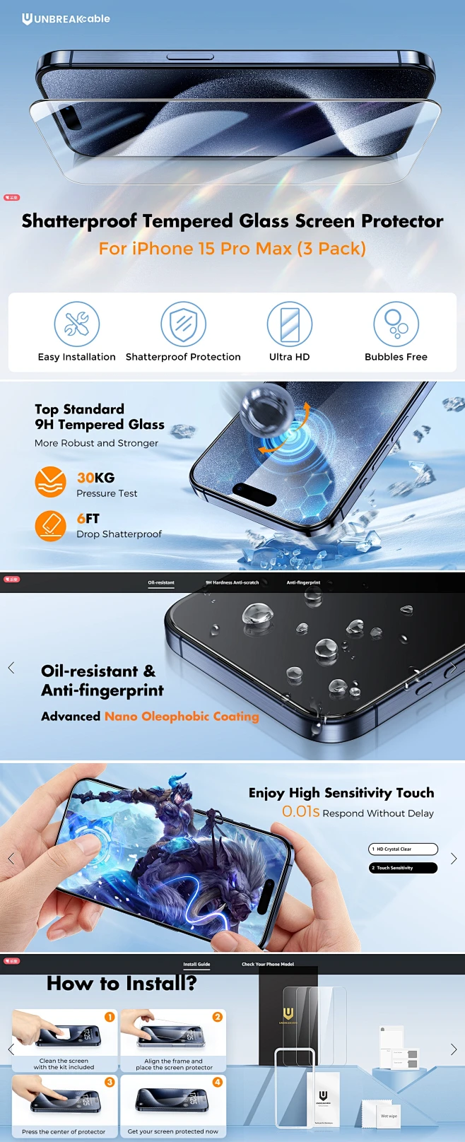 Amazon.com: UNBREAKcable Shatterproof Tempered Glass Screen Protector ...