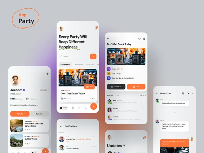 Event & Party UI -2 activity alcohol app card chat chat app communicate ...