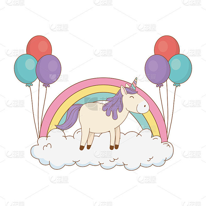 cute fairytale unicorn with balloons helium and ra