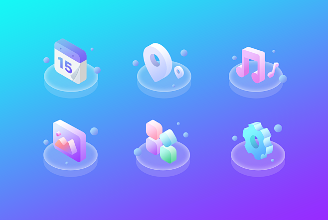 2.5D 图标，立体图标，相册，日历，音乐