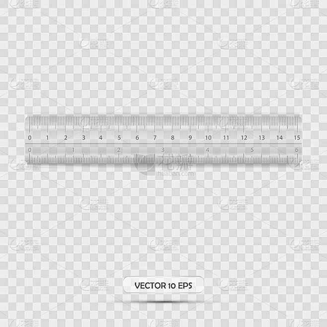 标尺图标现实透明的背景。矢量插图。塑料尺子。