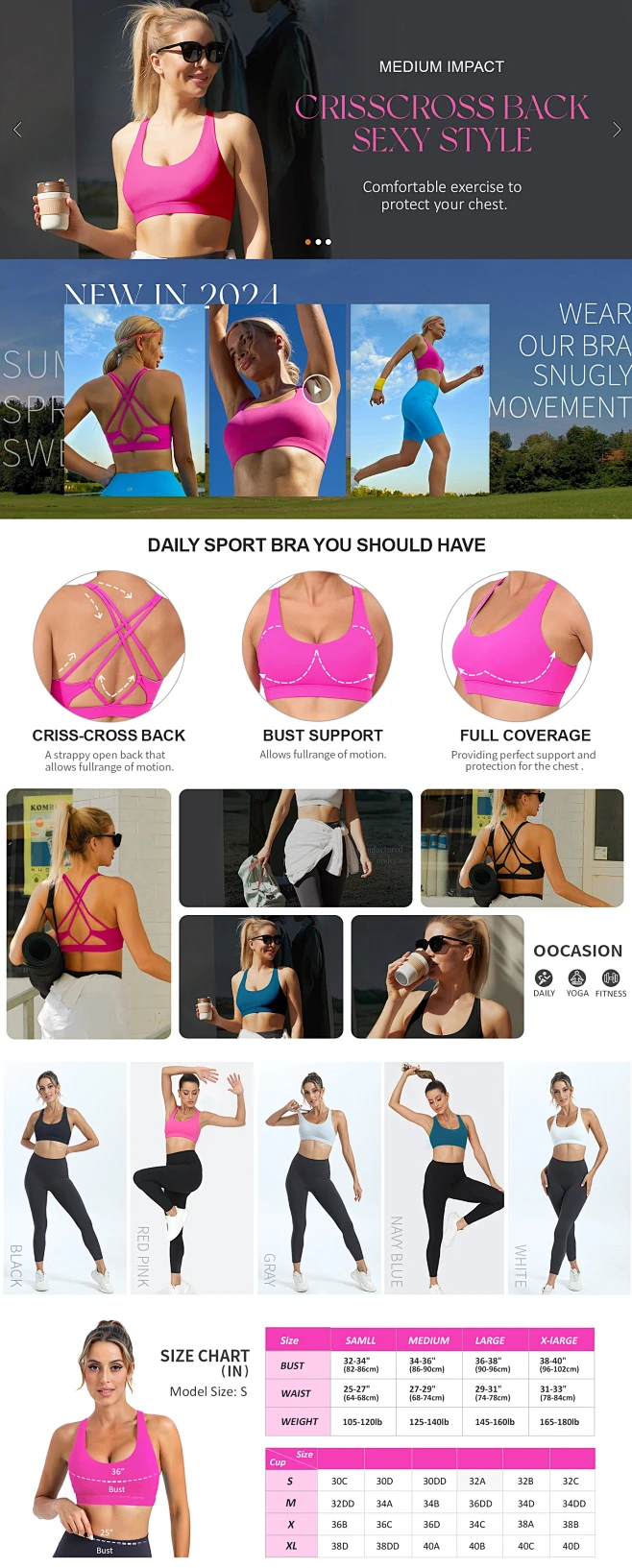SONGSKY Sports Bras for Women High Impact, Strappy Running Black Sports ...