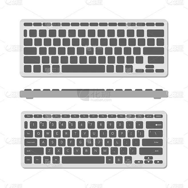 一套灰色的电脑键盘，两种类型和一个正面视图。电脑键盘的现代形象。平面向量插图素材-花瓣网