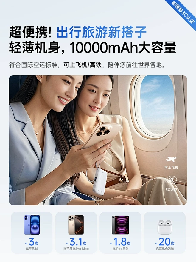 【新国标3C认证】2025新款充电宝自带线插头三合一便携大容量快充移动电源适用于苹果16/15可上飞机20000毫安-tmall.com天猫-花瓣网
