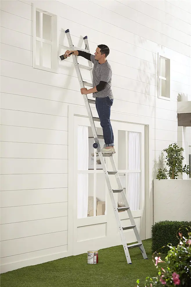 2-in-1 Step and Extension Ladder, 12 ft. 11 in Reach - Steel Gray-花瓣网
