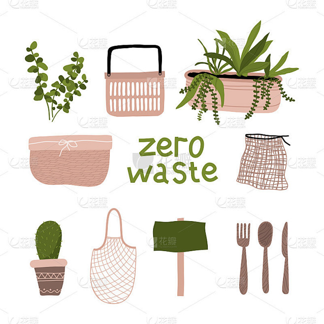 Zero waste design elements. concept set with eco o