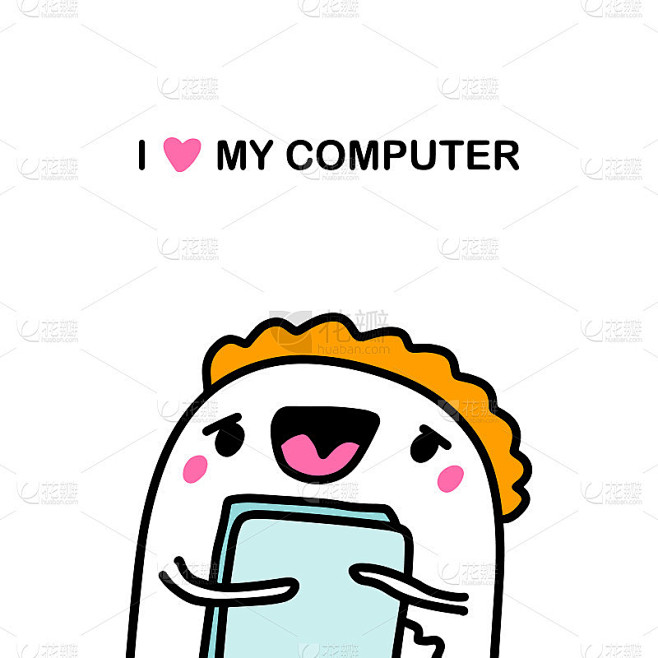 I love my computer hand drawn vector illustration