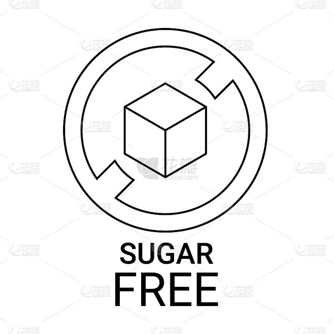 无糖图标。糖立方精致标志。无糖产品包装设计。概述无糖食品标志。向量的标签