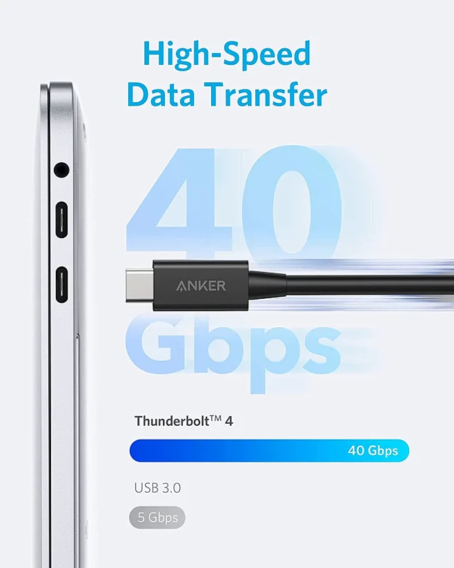 Amazon.com: Anker Thunderbolt 4 Cable 2.3 ft, Supports 8K Display ...