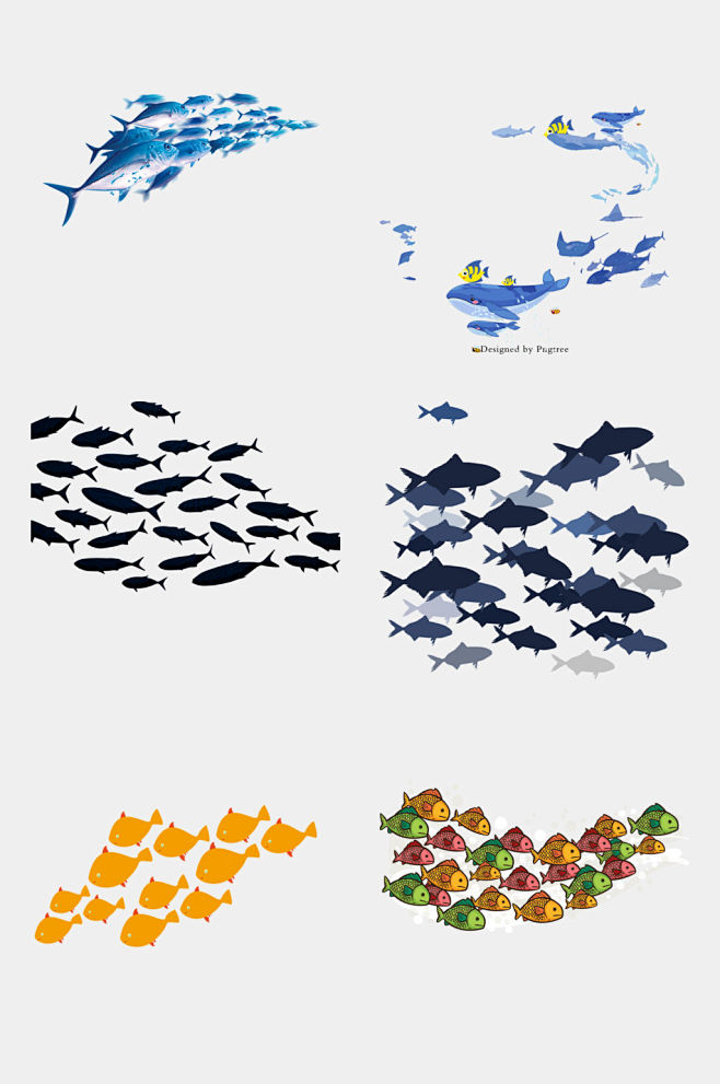 高端创意卡通海洋生物鱼群剪影免抠素材