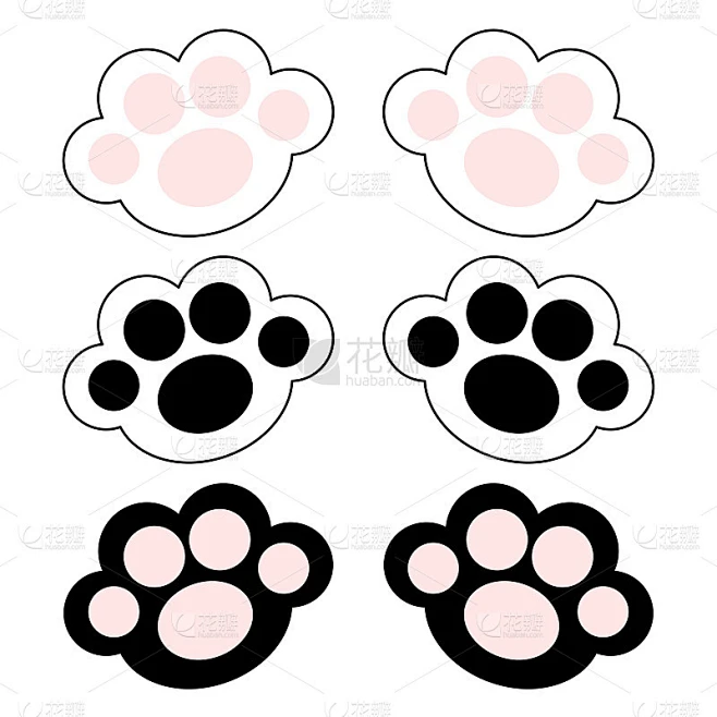 Cat paw print leg foot icon set with pink and blac素材-花瓣网