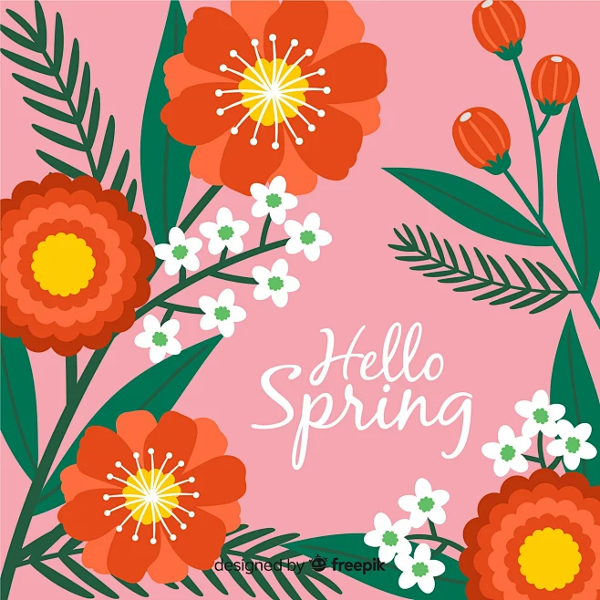 Flat hello spring background-花瓣网