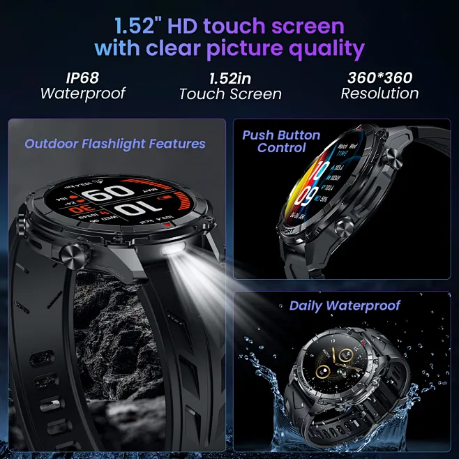 Smartwatch Sportuhr Armbanduhr mit Bluetooth Telefonfunktion: 1,52 ...