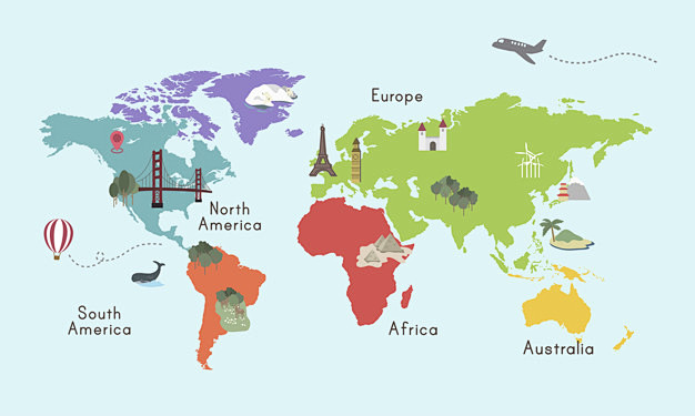 World continent map location graphic illustration Free Vector
