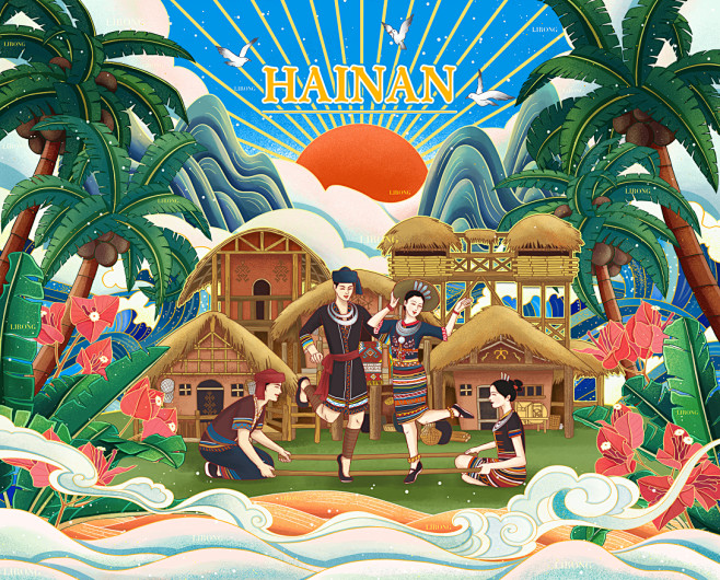 海南故事 啤酒包装插画设计-古田路9号-品牌创意/版权保护平台