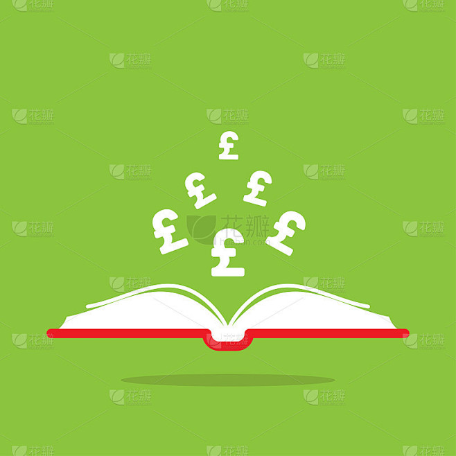 red open book with white pound sterling signs flyi