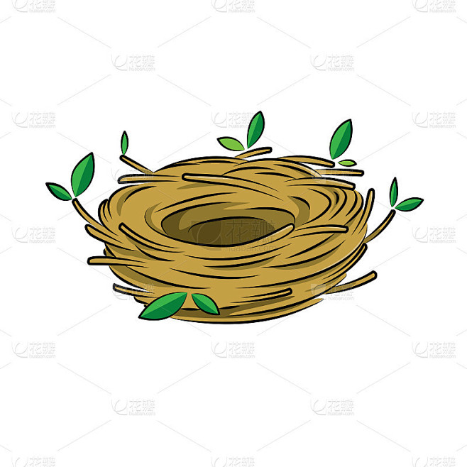 鸟巢孤立在白色背景上的矢量插图。