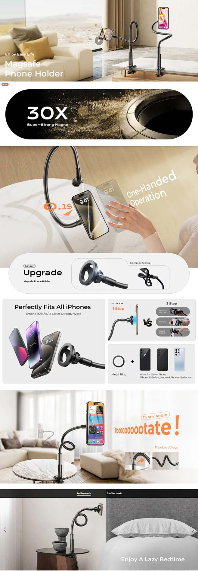 Amazon.com: LISEN Flexible for Magsafe Gooseneck Phone Holder for Bed ...