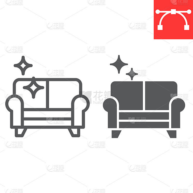 Furniture dry cleaning line and glyph icon, dry cl