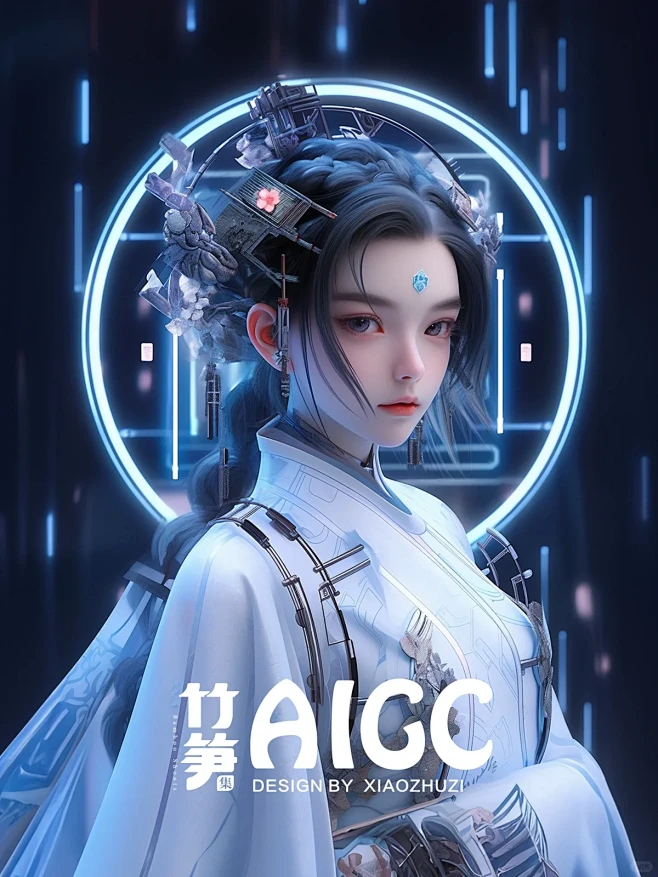 【AIGC】3D国风赛博少女| Midjourney-花瓣网