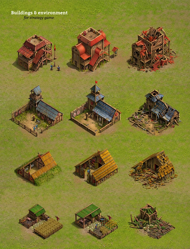 Buildings & environment for strategy game-花瓣网