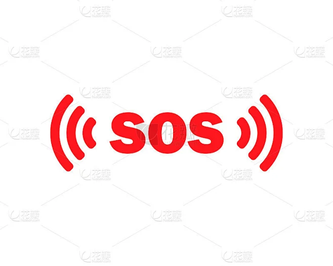 SOS图标符号按钮。紧急求助标志标志象形文字。矢量插图形象。孤立在白色背景上。素材-花瓣网