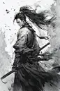 古风执剑少年水墨武侠剑客插画-花瓣网