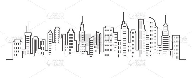 城市轮廓全景景观。连续的单线建筑图纸。摩天大楼轮廓。简约的矢量插图。每股收益10