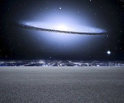 发光的宇宙飞船下的上海城市全景和地面-花瓣网