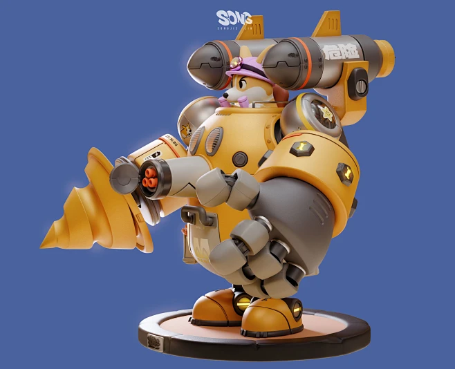 3D blender Zbrush Render ilustracion 卡通 Q版 mecha robot CGI-花瓣网