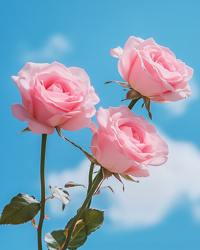 mardi_anderson_Pink_roses_pink_rose_flowers_in_the_sky_blue_bac ...