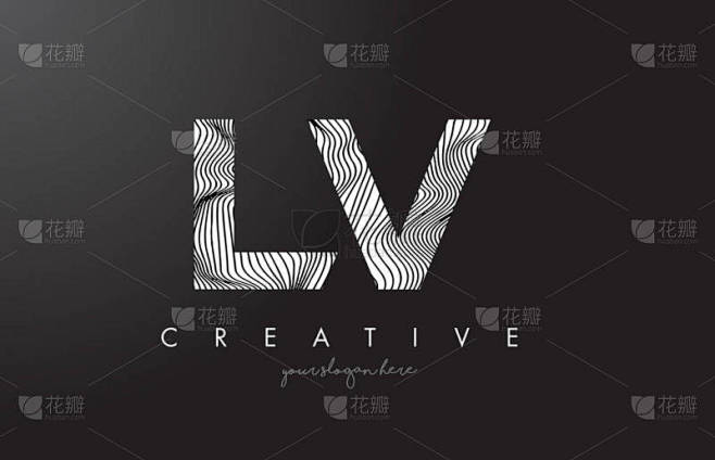 Lv L V 字母徽标与斑马线条纹理设计矢量.