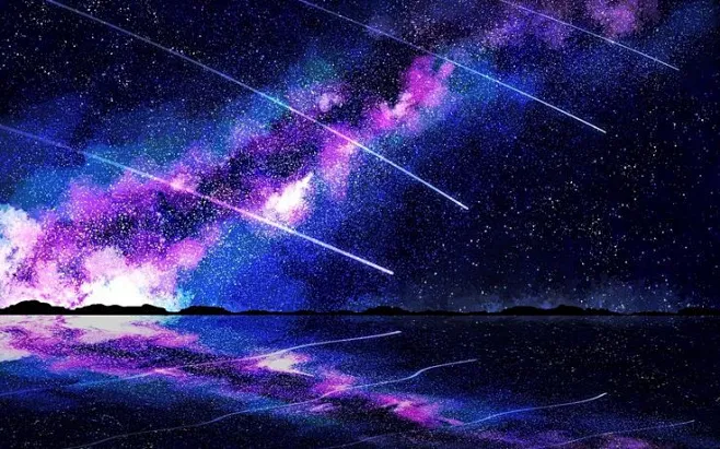 This may contain: the night sky is filled with colorful stars and ...