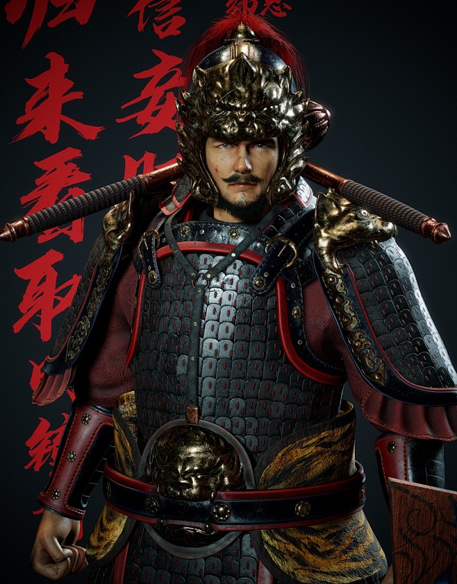 中国古代唐朝武将盔甲+金瓜锤