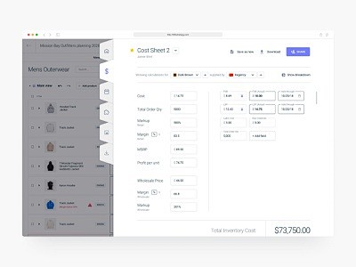 Cost sheet - Product planing web app (SaaS) ux designer ui designer app ...