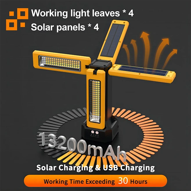 13200mAh Rechargeable Solar Work Light with Folding Stand and Carrying ...