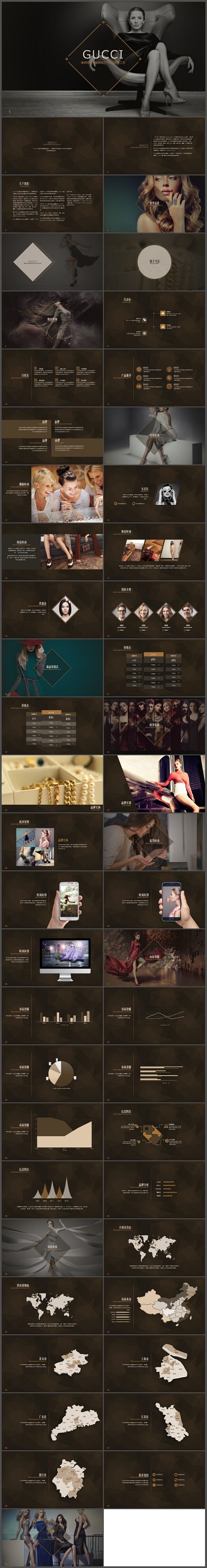 古驰gucci风格高端奢侈品PPT模板 高端化妆品珠宝服装ppt模板-淘宝网