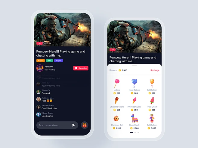 Game Streaming mobile app concept app concept feed home interface live ...