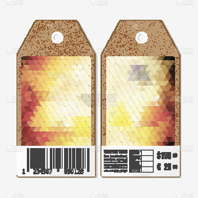 双面标签，带条形码的硬纸板销售标签。多边形