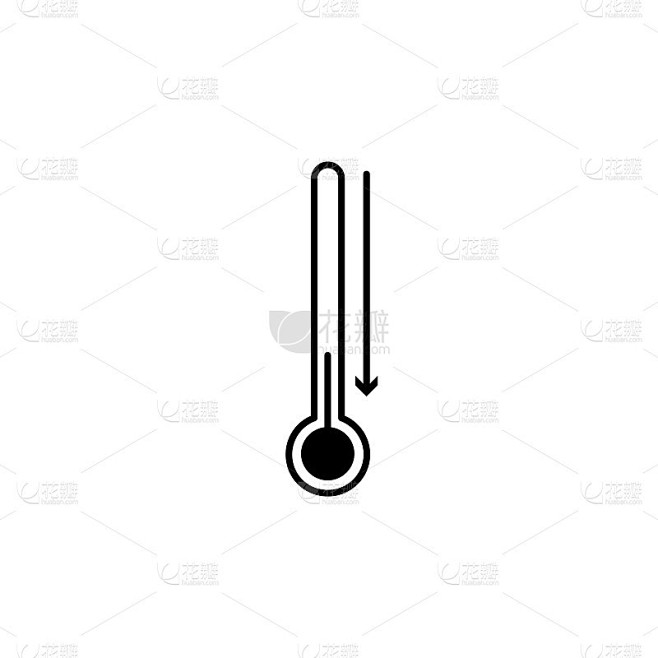 Temperature falling thin line icon, thermometer an