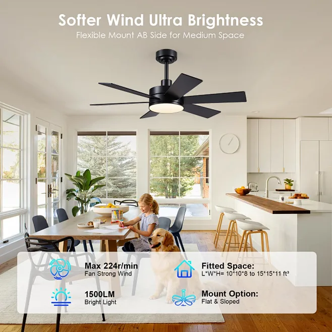 Amazon.com: 42 inch Ceiling Fans with Lights, Black Ceiling Fan with ...