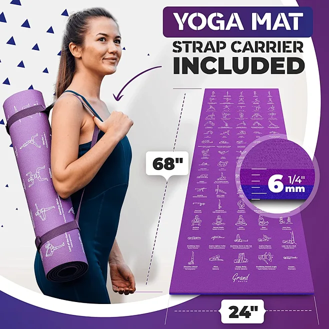 Amazon.com : Instructional Yoga Mat with Poses Printed On It & Carrying ...