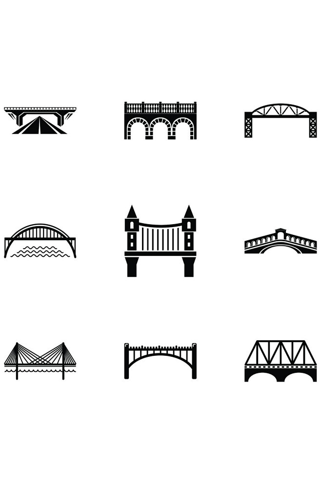 桥的图标集简单的套9桥矢量图标在白色