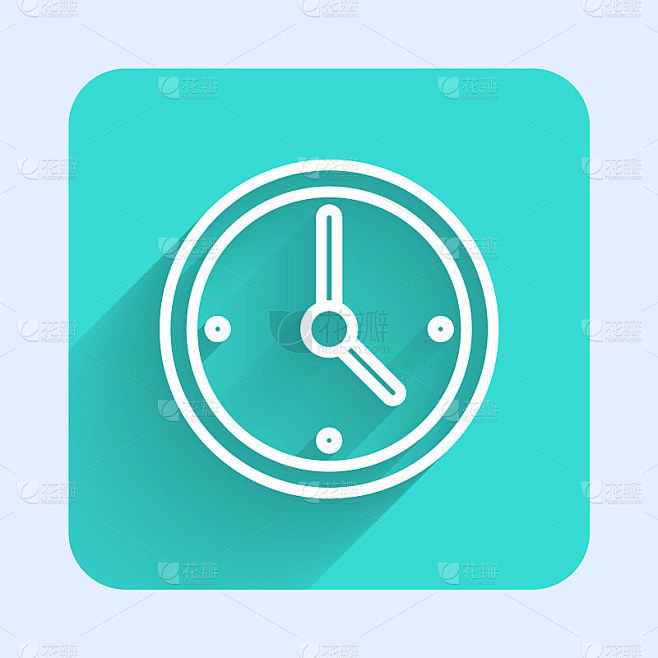 White line Clock icon isolated with long shadow. T