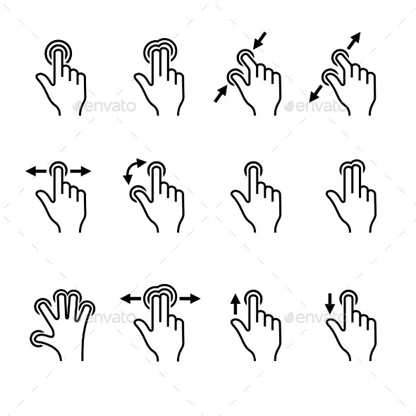 手势图标设置为移动触摸设备.矢量-媒体图标Gesture Icons Set for Mobile Touch Devices. Vector ...