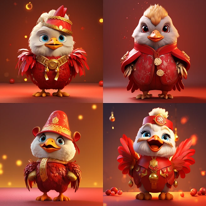 鸡chengmumu_Chicken_new_year_clothes_festive_ingot_IP_image_stand ...