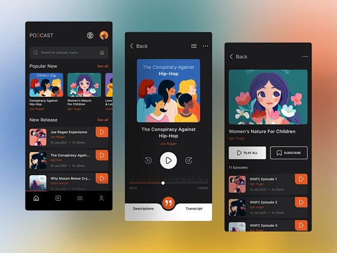 Podcast Dark App app app design app ui dark ui design mobile music ...